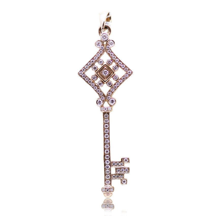 Rose Gold Key Pendant With Brilliant Cut Diamonds