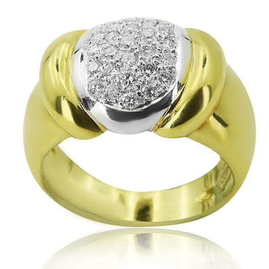 Yellow Gold Chunky Ring With Brilliant Cut Diamonds