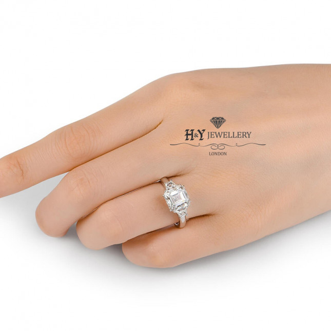 White Gold Asher Cut Diamond Ring - 3.58 ct