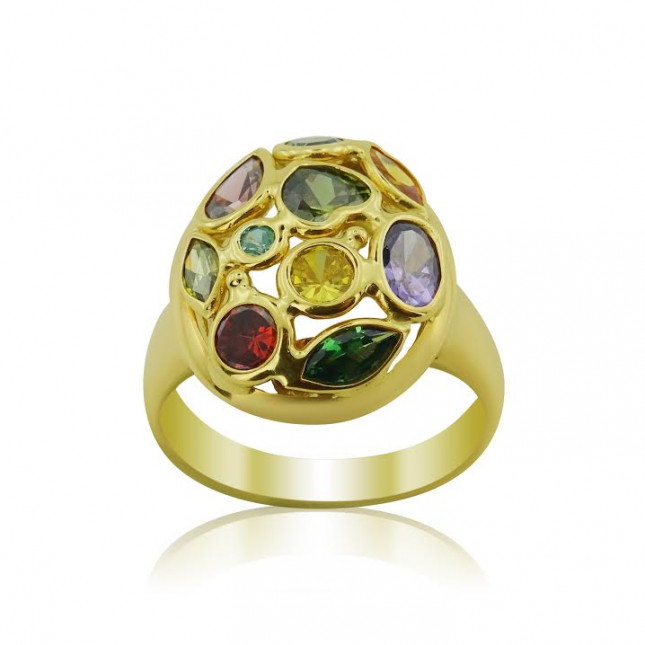 Yellow Gold Oval Multi Colored Ring